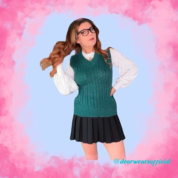 SHEIN | Jackets & Coats | Shein Green Cable Knit Vkneck Sweater Vest ...